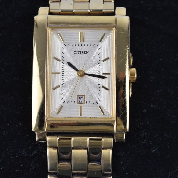 Men's Citizen Gold Tone Analogue Rectangular Stainless Steel Wristwatch ...