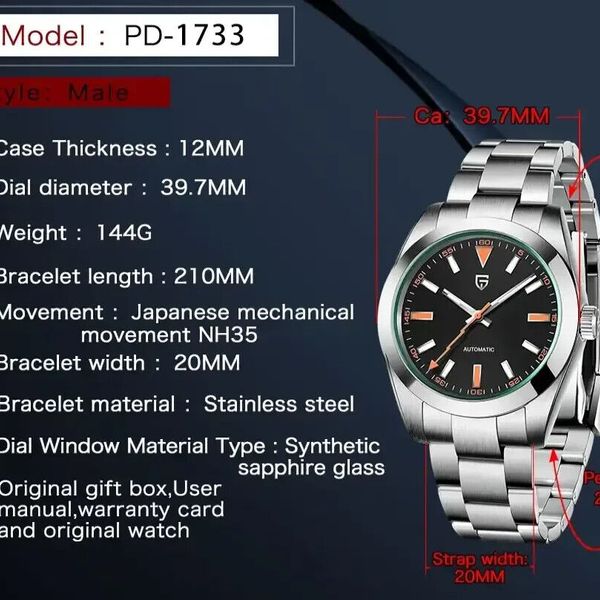 40mm Pagani Design Milgauss PD-1733 Automatic Seiko NH35 Green Sapphire ...