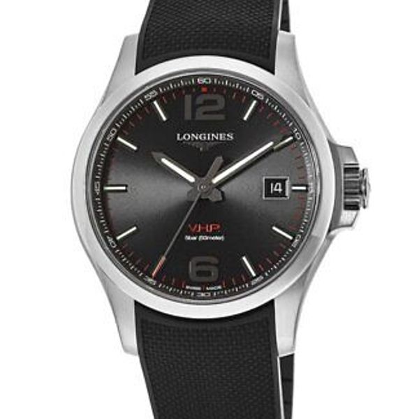 New Longines Conquest V.H.P. 43mm Black Dial Rubber Men's Watch L3.726 ...
