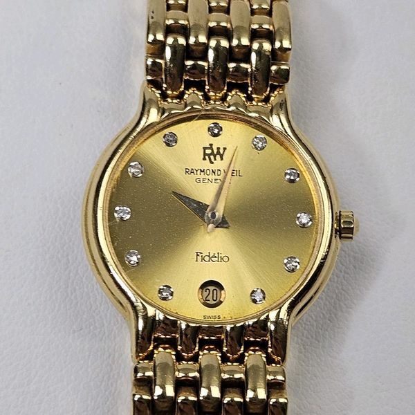 Raymond Weil Diamond Ladies Watch 4702 Fidelio 18K Gold Plate Champagne ...
