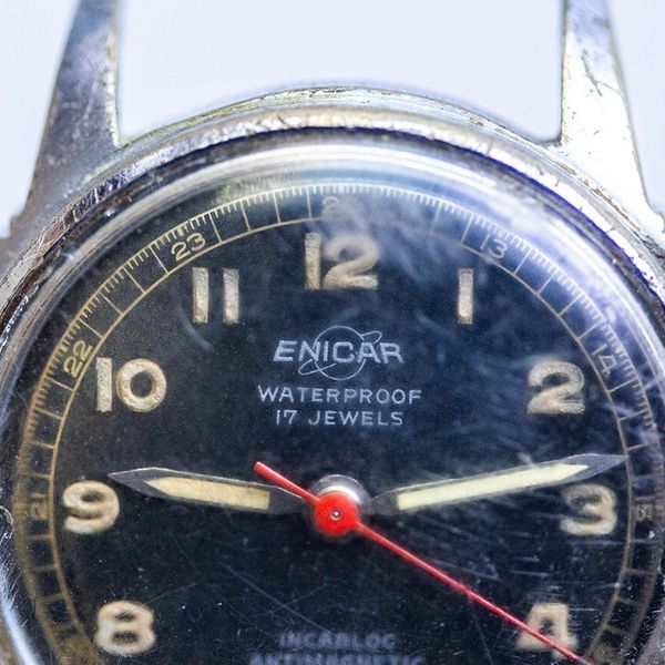 Vintage Enicar Military Watch 17 Jewels Swiss Made Black Dial 30mm ...