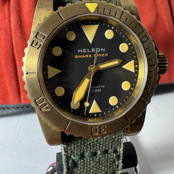 WTS: Helson Shark Diver Brass Black/orange dial | WatchCharts Marketplace