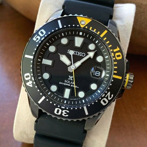 Seiko Solar Men's Dive Watch SNE441 Steel Silicone Date Solar Black ...