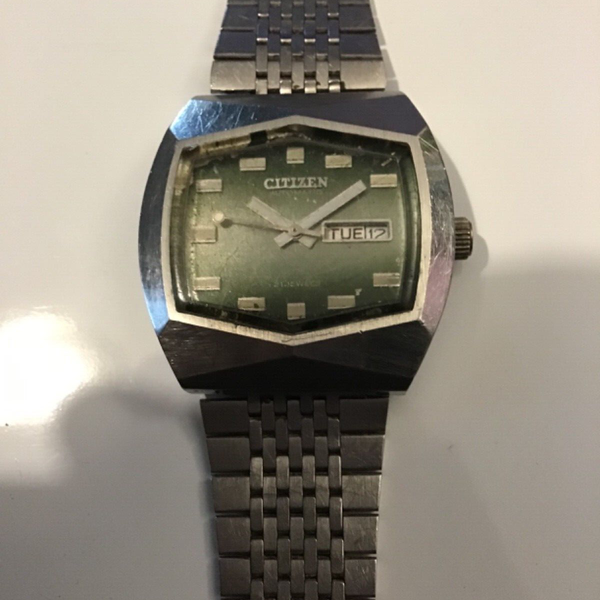 1970s Citizen automatic, 21 jewel, green dial, square tv case, working ...