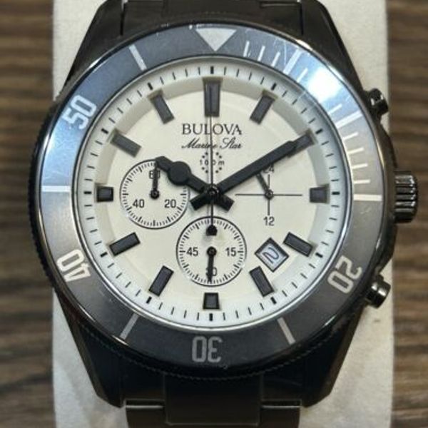 Bulova 98B205 Marine Star Chronograph Cream Men's Watch | WatchCharts ...