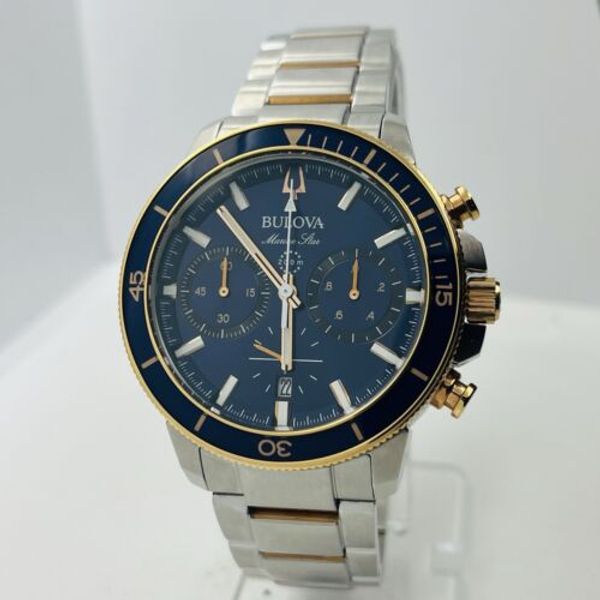Bulova Marine Star Chronograph Men's Blue Dial 45mm Two Tone 20ATM ...