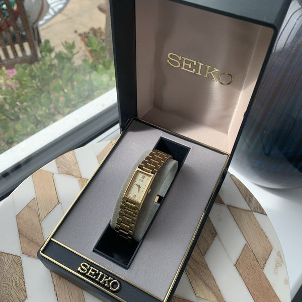 Seiko Gold Tank Style Square Watch Perfect Condition With Original Box ...
