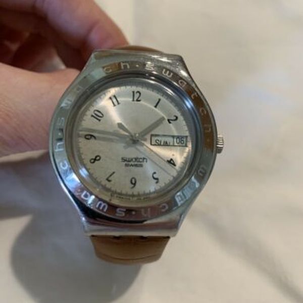 Vintage Swatch Irony Leather Band Watch DATE/DAY SR726SW AG2003 FREE ...