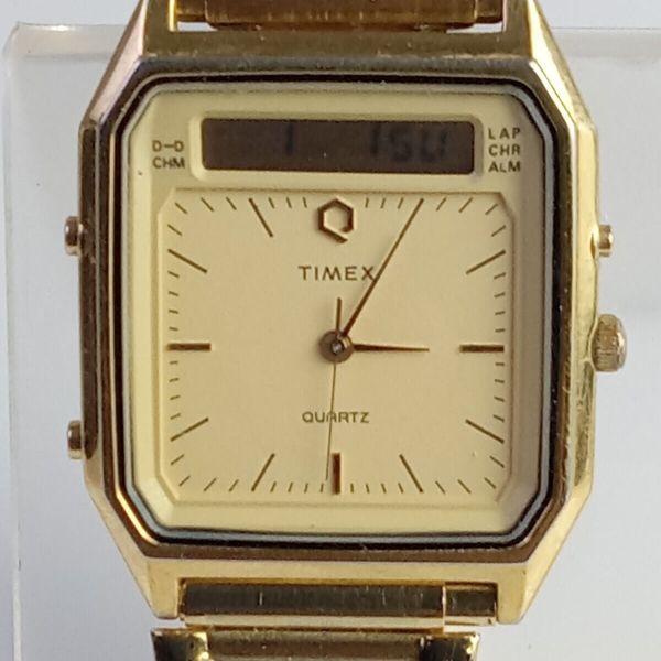 Vintage 1986 TIMEX Q Menâ s 38 mm Analog Digital V Cell Quartz Watch ...