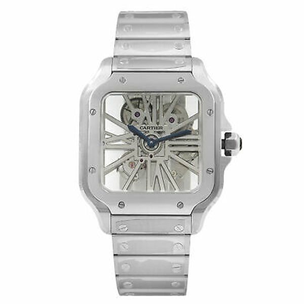 Cartier Santos Skeleton Blue Hands Dial Steel Manual Wind Mens Watch ...