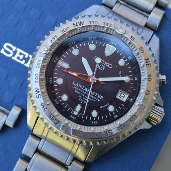 Serviced Seiko Landmaster Kinetic Watch SBCW001 Titanium 5m45-6A00 GMT ...
