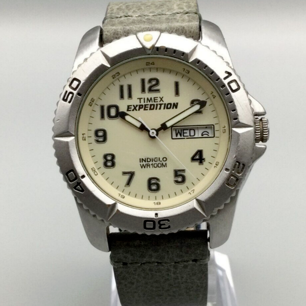 Timex Expedition Watch Men Indiglo 39mm Silver Tone Day Date New Battery | WatchCharts Marketplace