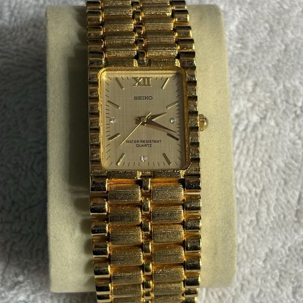 18k Gold Seiko Watch, Water Resistant , Quartz Movement With Box ...