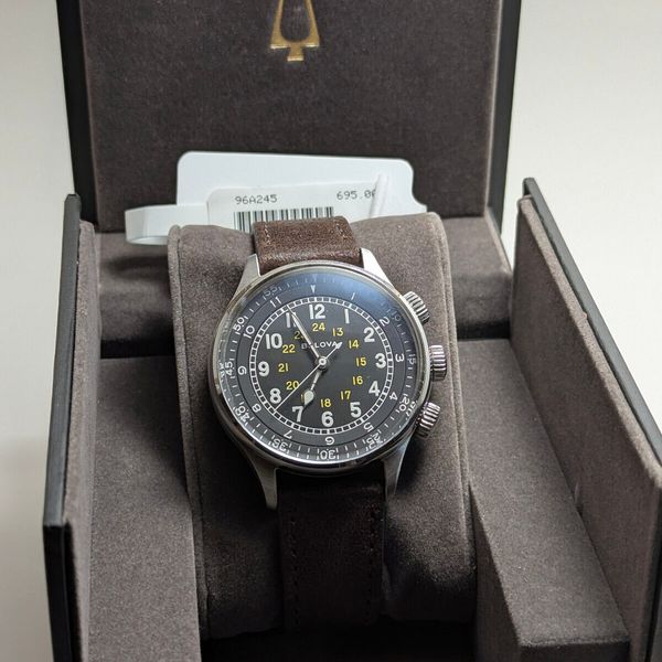 Bulova A-15 96A245 Pilot Watch - Black Dial Leather Strap | WatchCharts ...
