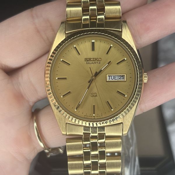 VTG Men Seiko SQ President Day Date Gold Fluted Bezel Quartz Watch In ...