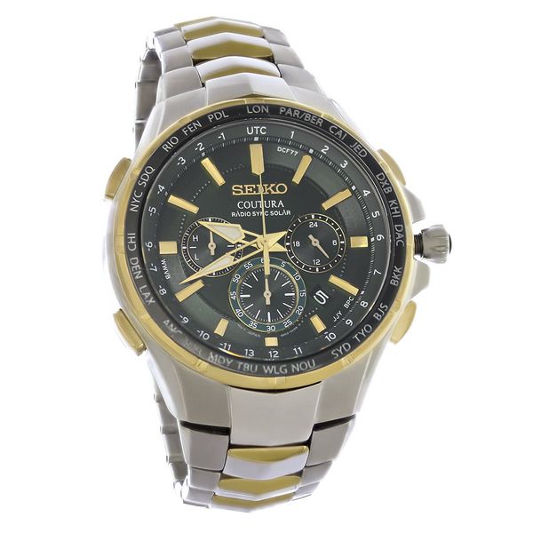 Seiko Coutura Solar Mens World Time TwoTone Chronograph Quartz Watch ...