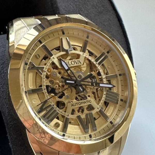 Bulova Sutton Automatic Gold Skeleton Dial Men's Watch 97A162 ...