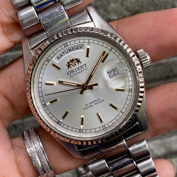 RARE ORIENT President Day Date Silver Automatic Fluted Vintage Men ...