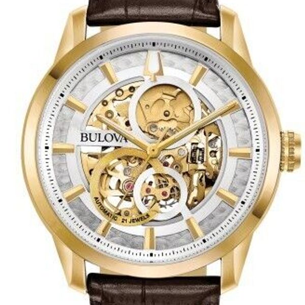 Bulova Men's Classic Full Skeleton Automatic Brown Leather Watch 43 MM ...
