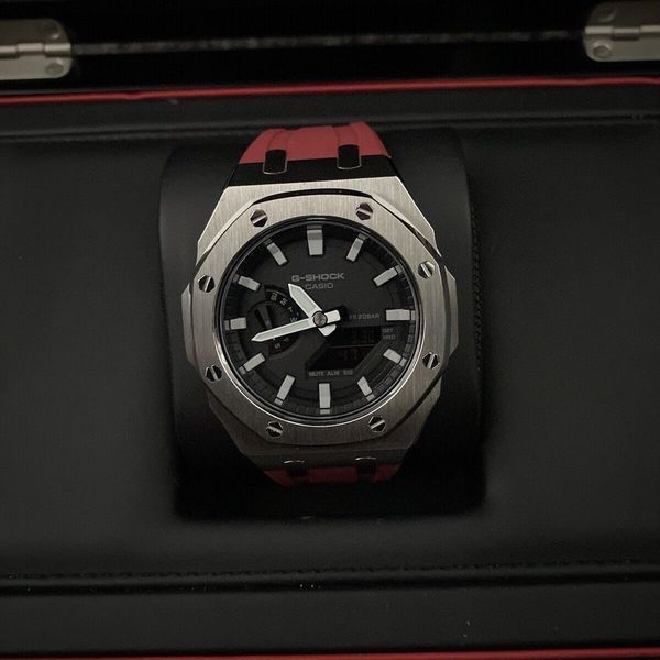 CASIO G-SHOCK GA-2100 CUSTOM CASIOAK MOD STAINLESS STEEL ROYAL RED ...