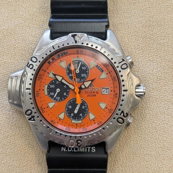 Citizen Promaster 3745 Orange Dial Chronograph Men's Wrist Watch ...