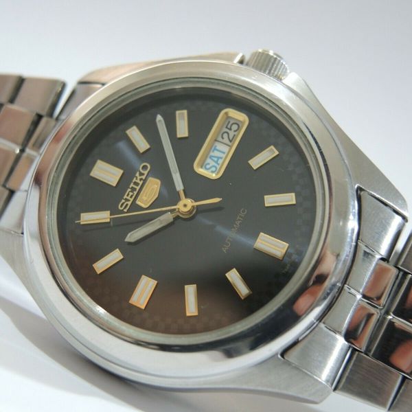NICE RARE SEIKO 5 AUTOMATIC 7S26-03T0 DARK BLUE CHECKERED DIAL MEN'S ...