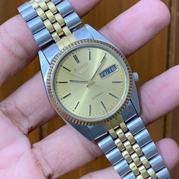 Rare Tow Tone Fluted Bezel Seiko 5 7009-3111 Automatic Wrist Watch ...