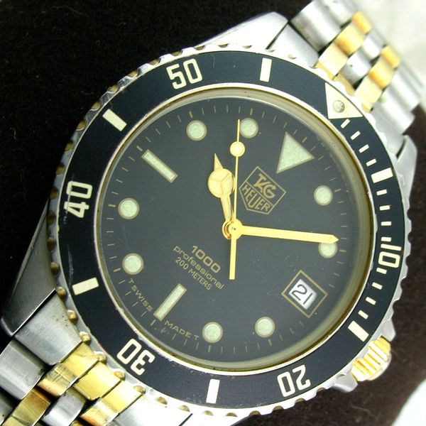 TAG HEUER 1000 200m,MEN'S case diver, 18k GOLD PLATED/BLACK NEW BATT ...