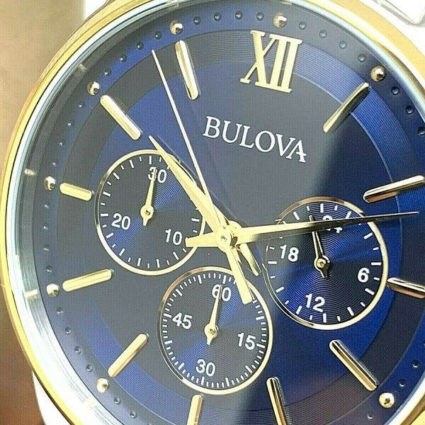 Bulova Men's Watch 98A274 Quartz Chronograph Blue Dial Two Tone ...