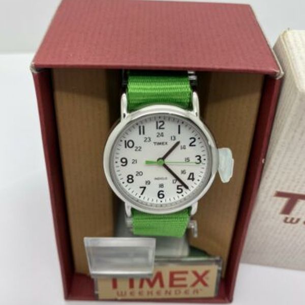 Women Timex Watch t2n835 Weekender Slip Throug Green White Dial Zulu ...