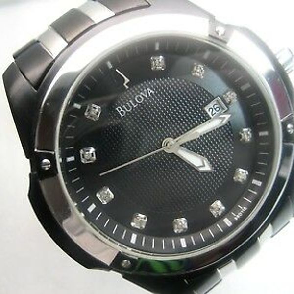 BULOVA 98D116 MEN'S CASUAL WATCH 11 REAL DIAMONDS S/S CASE ANALOG/ DAY ...