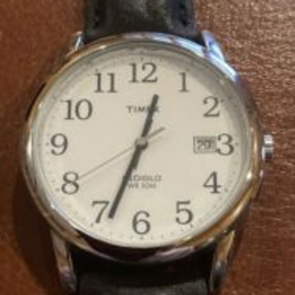 Menâ s Timex Indiglo Watch WR 30M Easy To Read Stainless Steel Leather ...