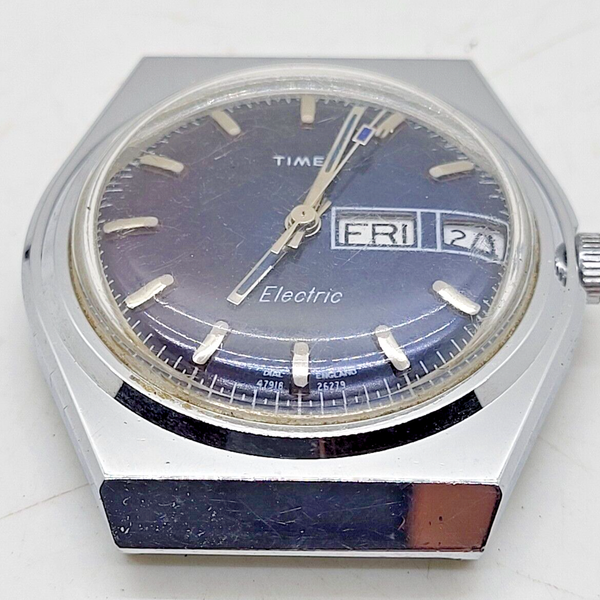 Timex Men's Vintage Electric Watch, Mid-Night Blue Face, Day Date, Rare ...