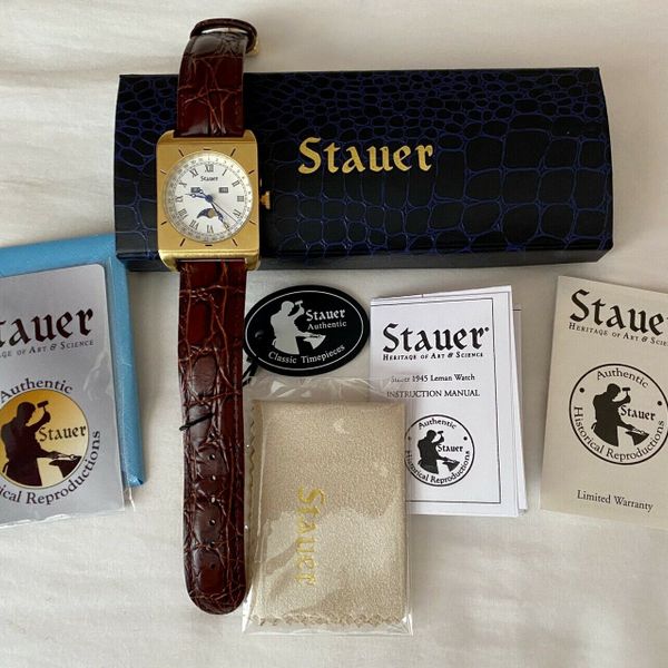 Stauer Mens 1945 Leman Watch Rare In Box Gold Roman Moon Dial ...