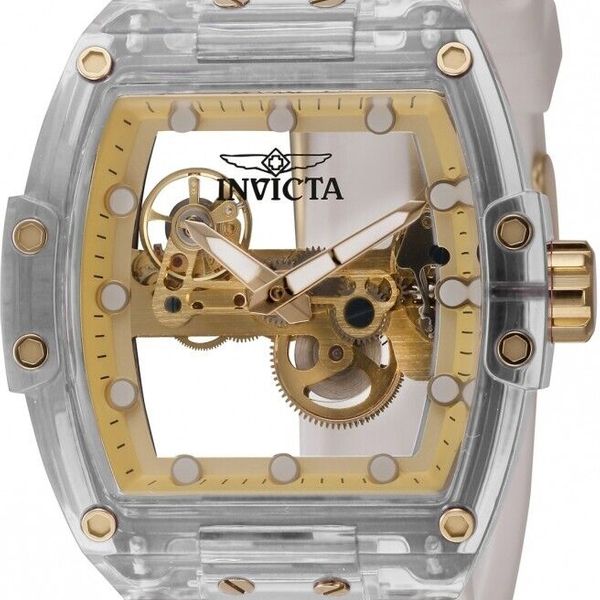 Invicta S1 Rally Diablo 47.5mm Gold Dial Automatic Men's White Silicone ...