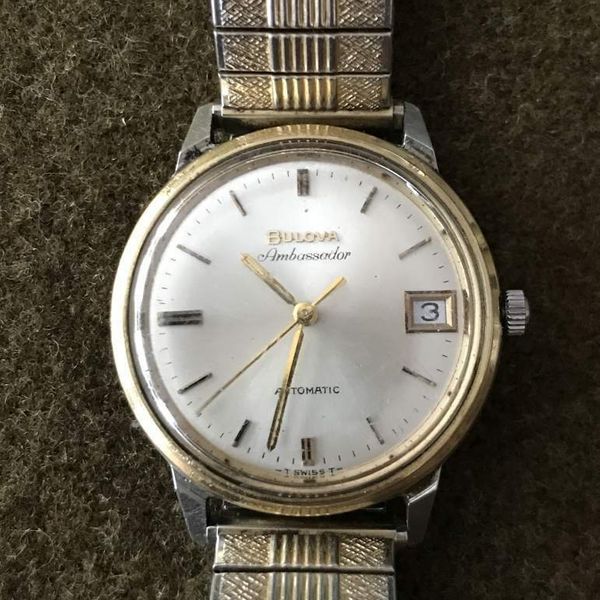 Vintage Bulova Ambassador Automatic Date Solid 14k Gold Bezel Men Watch ...