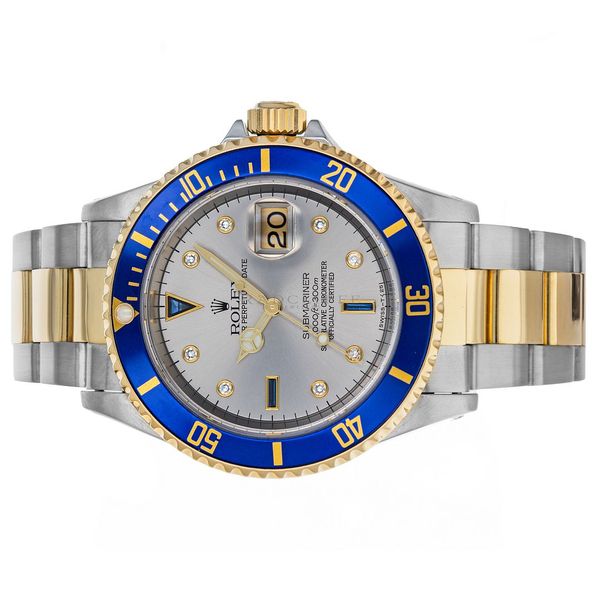 FS- Rolex 16613 Submariner S Silver "Serti" Dial Box Service Papers ...