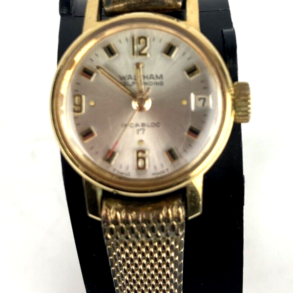 VTG Waltham Self Winding IncaBloc 17 Date Watch 1/20 10k.g.f. Mesh Band ...