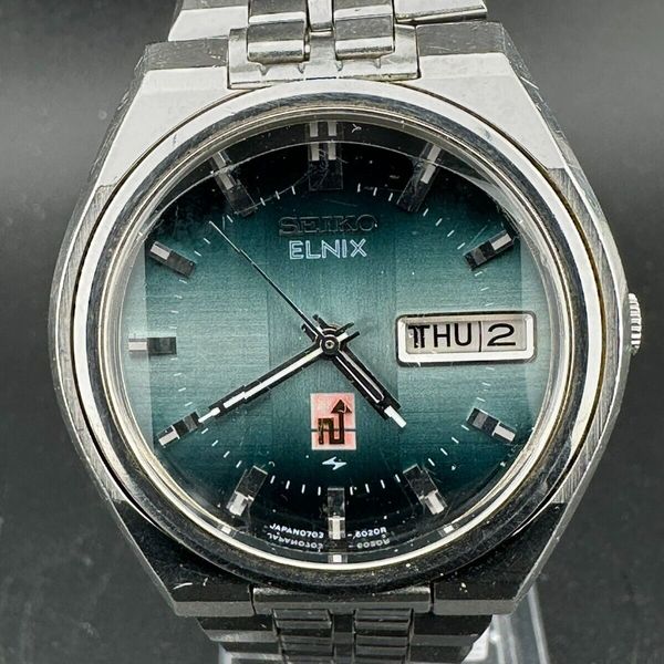 1983 Seiko Elnix Men's Blue Dial Day Date Eng/Kanji Quartz 36mm 0703 ...