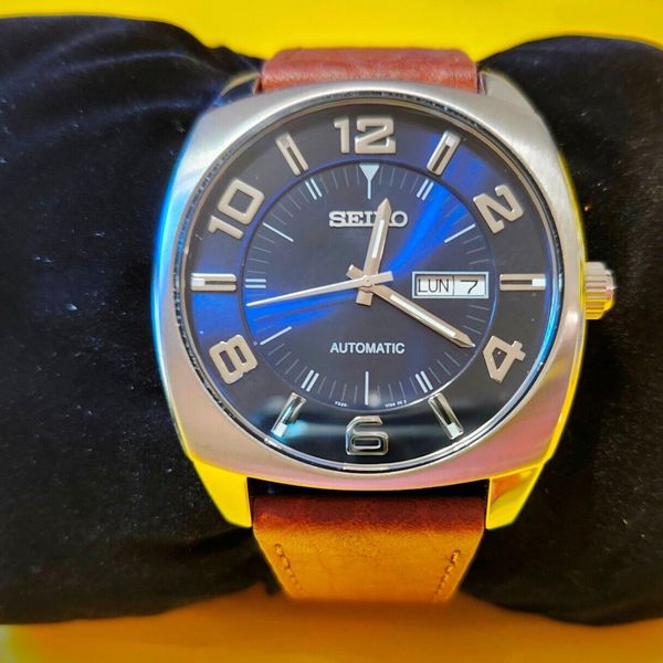 SEIKO Recraft Automatic Blue Dial Brown Leather BAND Men's Watch NEW IN ...