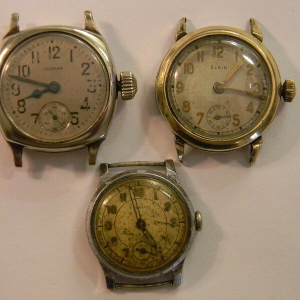 3 NICE VINTAGE 1928 ELGIN 1926 WALTHAM STEELCO MENS MILITARY STYLE ...