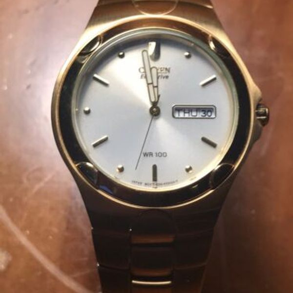 Vintage CITIZEN ECO DRIVE WR 100 Mens Watch Japan E101 K17551 Gold Tone Running | WatchCharts ...