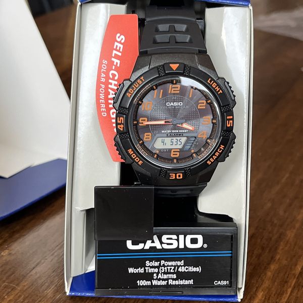 CASIO Tough Solar 42 mm Orange Accent Black Resin Men's Watch AQS800W ...
