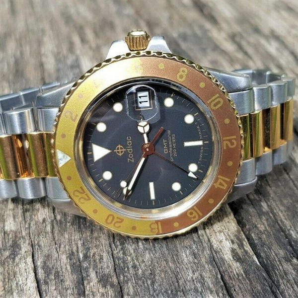 ZODIAC GMT ROOT BEER MEN'S VINTAGE PROFESSIONAL DIVERS WATCH - SWISS ...