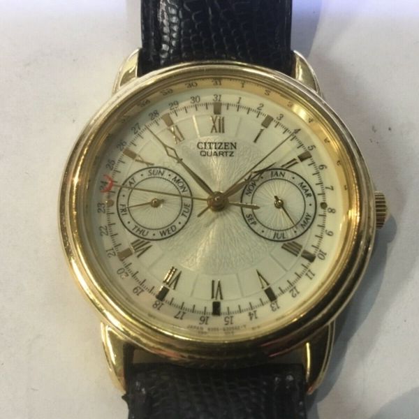 Vintage Citizen Mens Watch 6355 G31191 Gold-tone Day Date Month Quartz ...