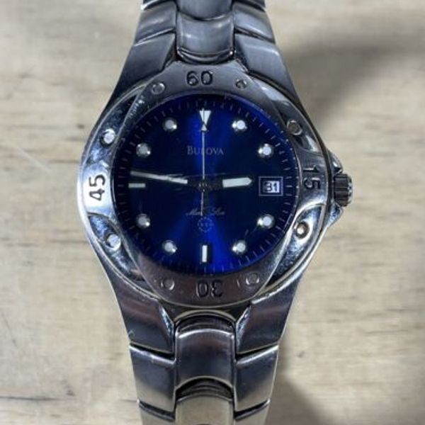 Bulova Marine Star Dive Watch Ladies Stainless 100m 10 Atm Date Blue ...