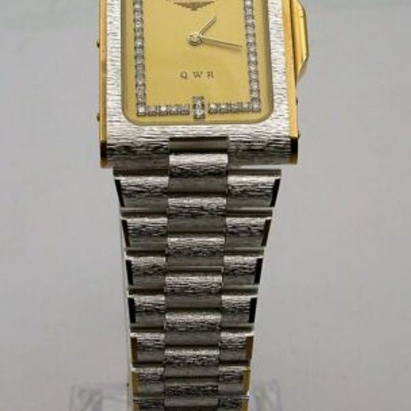 VINTAGE LONGINES MENS QWR MZ 5714 0961 2 TONE DIAMOND DIAL QUARTZ WATCH ...
