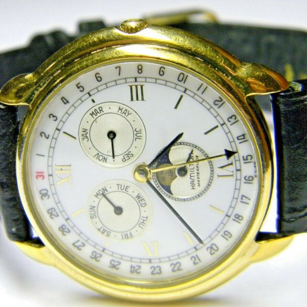mens Hamilton Triple Calendar Day Date Month Moonphase Gold Plated ...