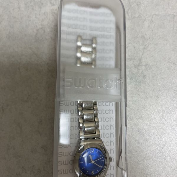 Women's Swiss Swatch Deep Blue Dial Stainless Steel Irony Ladies Sloane ...