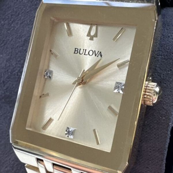 Bulova Quadra Mens Quartz Diamond Accent Gold Watch 31mm 97D120 ...